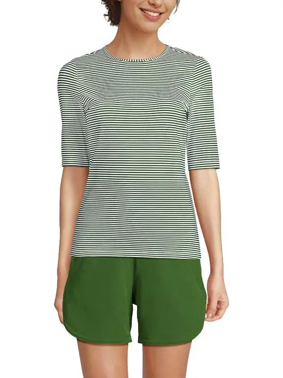 LANDS' END Upf 50 Elbow Sleeve Rash Guard - Fusion Green Mini Stripe