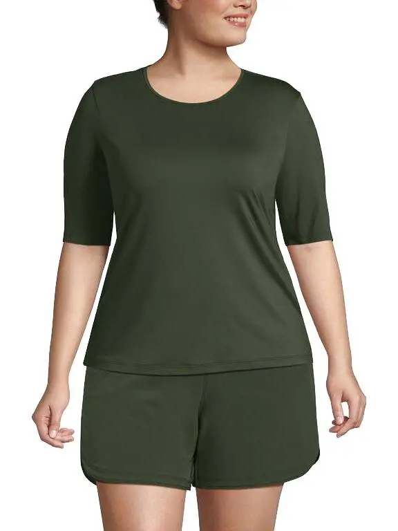 LANDS' END Upf 50 Elbow Sleeve Rash Guard - Rich Olive Green