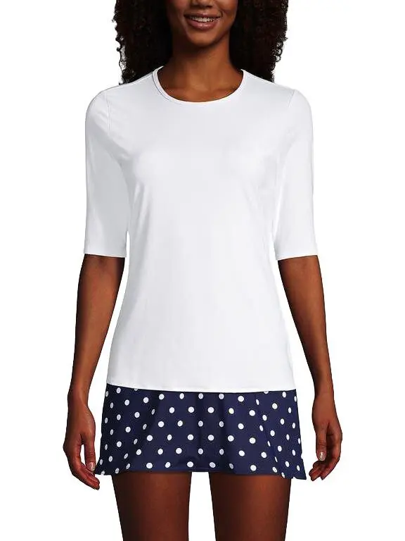 LANDS' END Upf 50 Elbow Sleeve Rash Guard - White/deep Sea Stripe