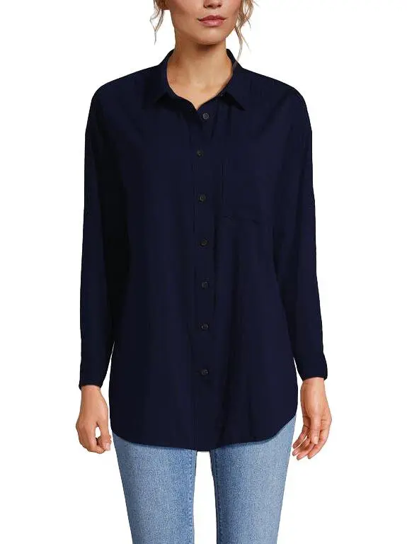 LANDS' END Cotton Voile Billowy Oversized Shirt - Deep Sea Navy
