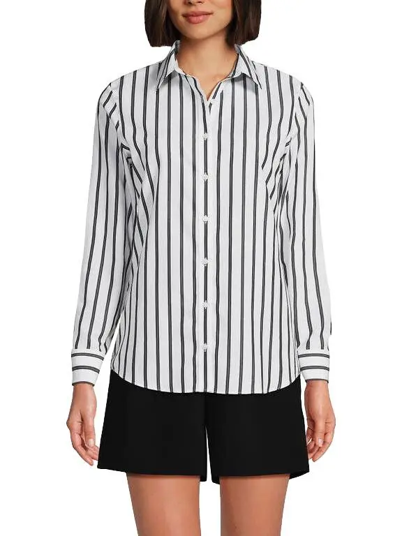 LANDS' END No Iron Supima Cotton Long Sleeve Shirt - Black Dual Stripe