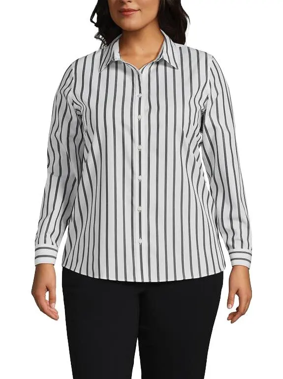 LANDS' END No Iron Supima Cotton Long Sleeve Shirt - Black Dual Stripe