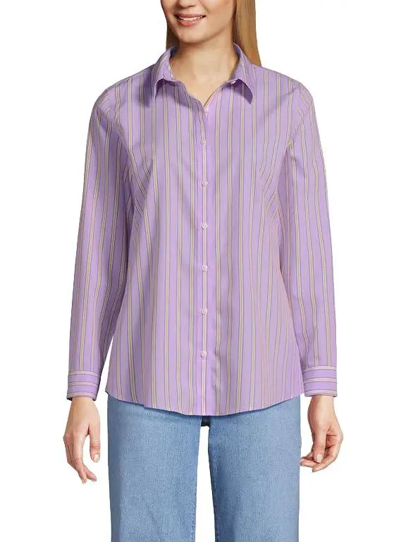 LANDS' END No Iron Supima Cotton Long Sleeve Shirt - Lilac Breeze Stripe