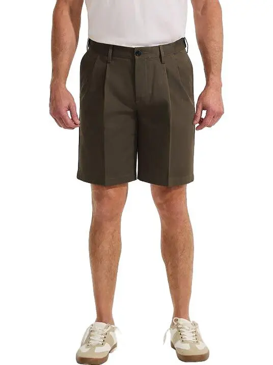 LANDS' END Comfort Waist Pleated 9" No Iron Chino Shorts - Cinder Brown