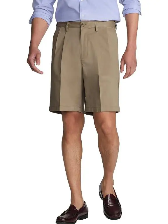LANDS' END Comfort Waist Pleated 9" No Iron Chino Shorts - Khaki