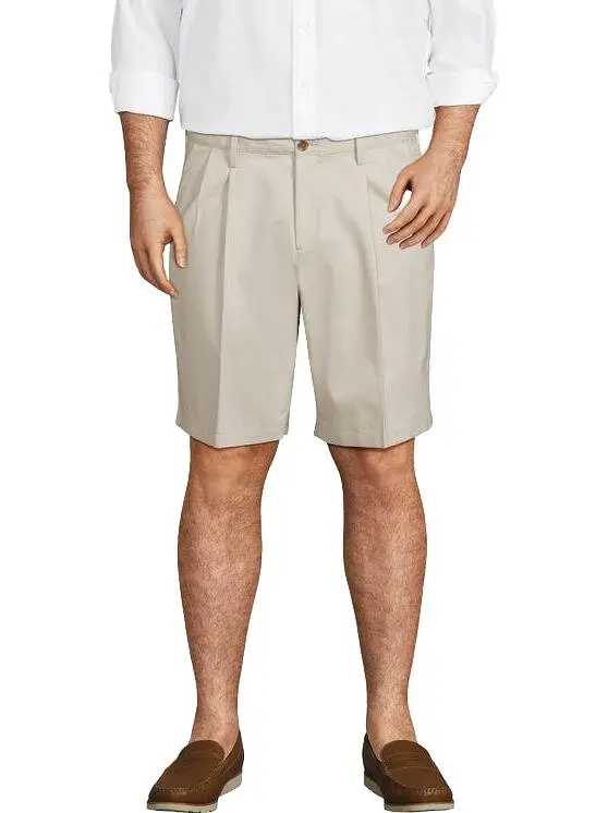 LANDS' END Comfort Waist Pleated 9" No Iron Chino Shorts - Light Stone