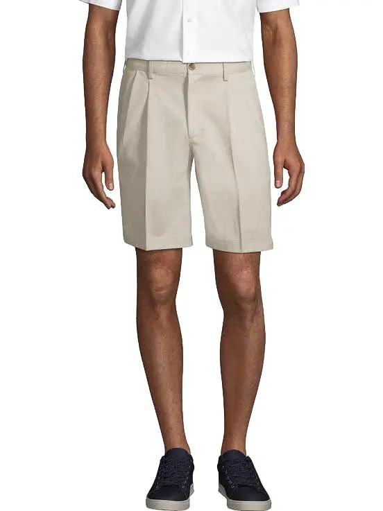 LANDS' END Comfort Waist Pleated 9" No Iron Chino Shorts - Light Stone