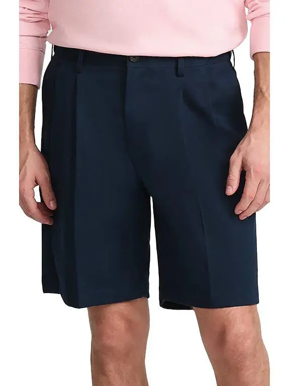 LANDS' END Comfort Waist Pleated 9" No Iron Chino Shorts - Radiant Navy