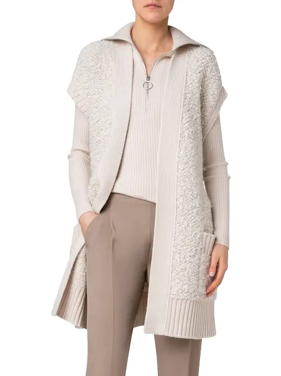 Akris Wool & Alpaca Bouclé Short Sleeve Long Cardigan - Cream