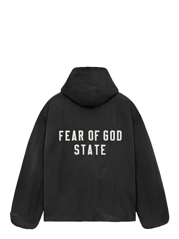 Fear Of God Essentials Textured Nylon Hooded Coaches Jacket - Black