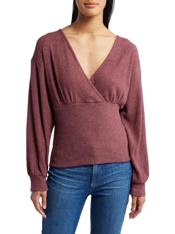 Loveappella Empire Tie Back Rib Top - Wine