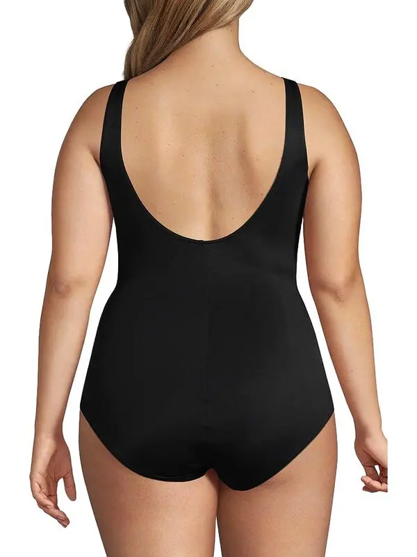 LANDS' END D-cup Slender Tummy Control V-neck Wrap One Piece Swimsuit - Black