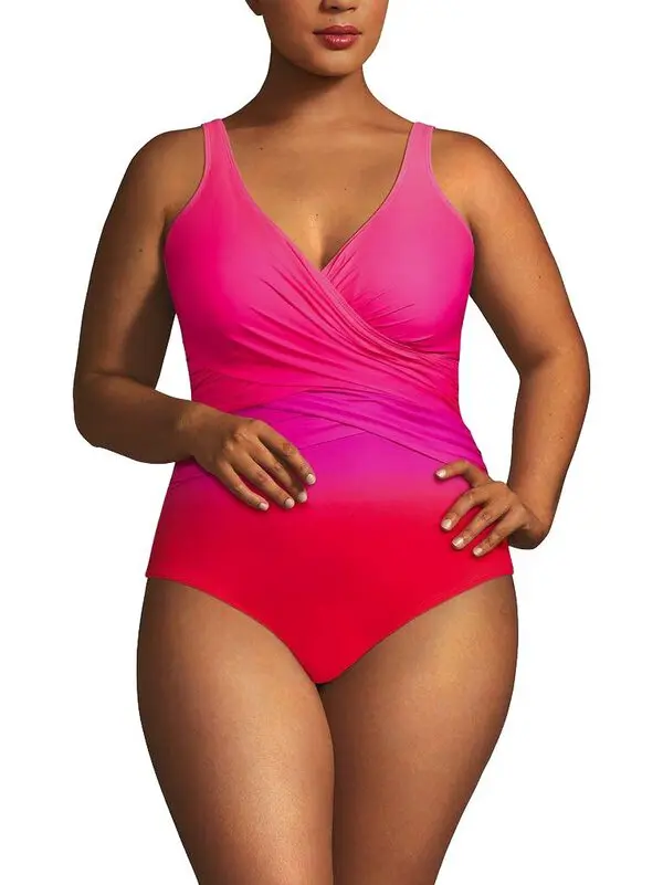 LANDS' END Ddd-cup Slender Suit Wrap One-piece Swimsuit - Pink Multi Ombre