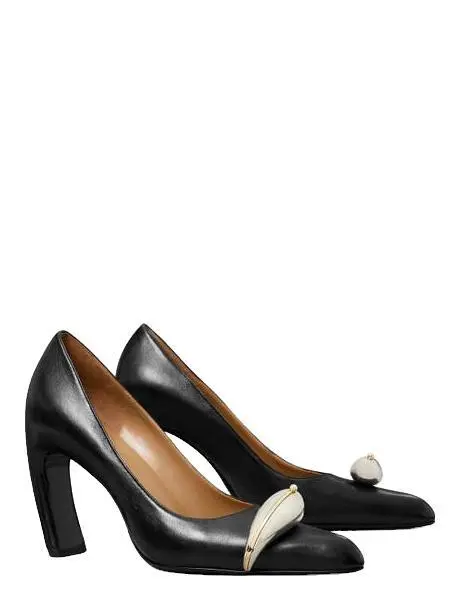 Tory Burch Pierced Xl Leather Pump - Perfect Black/silver