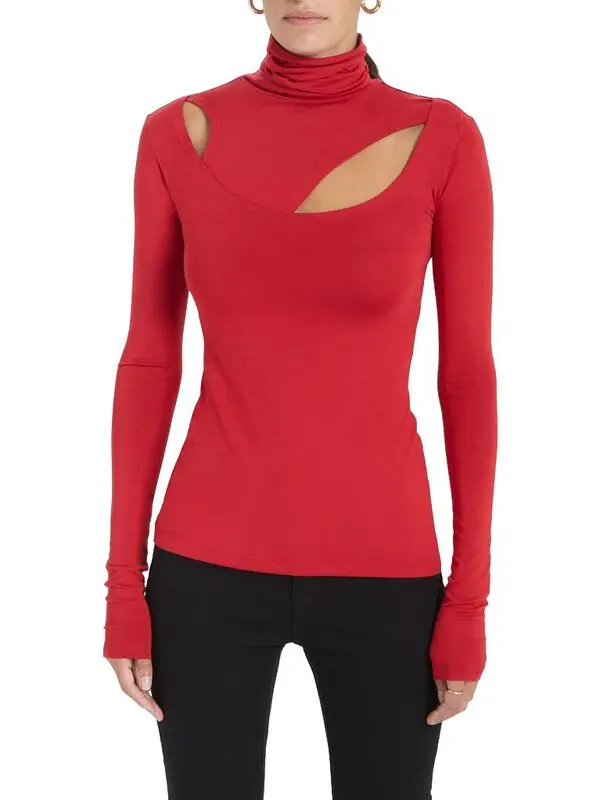 MARCELLA Dahlia Jersey Turtleneck Top - Red