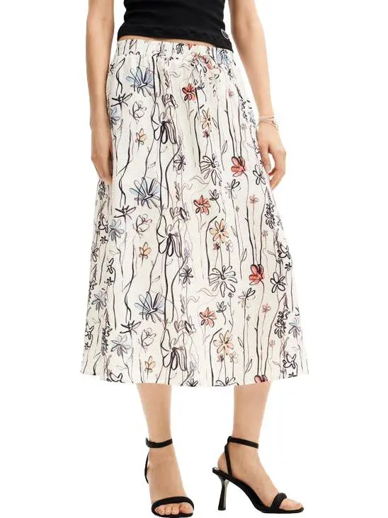 Desigual Printed Maxi Skirt - White
