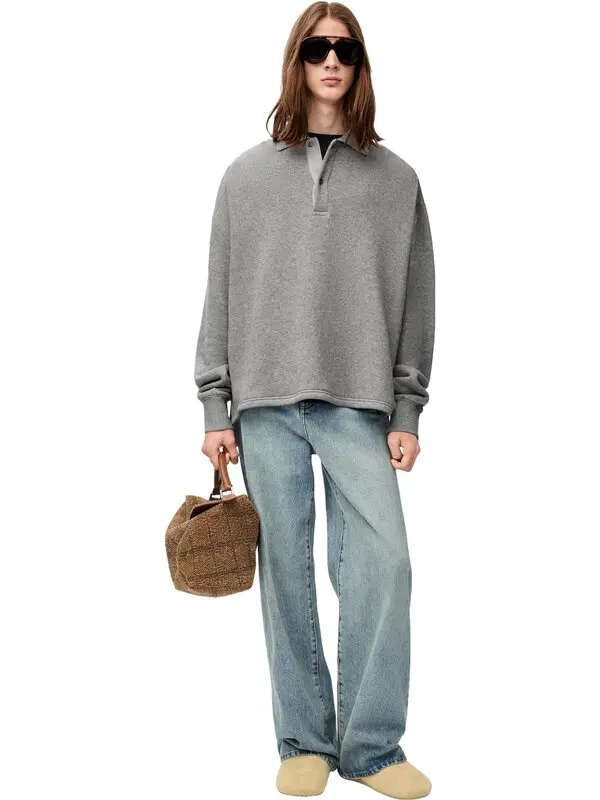 Loewe Polo Sweatshirt In Cotton And Cashmere - Lead Grey