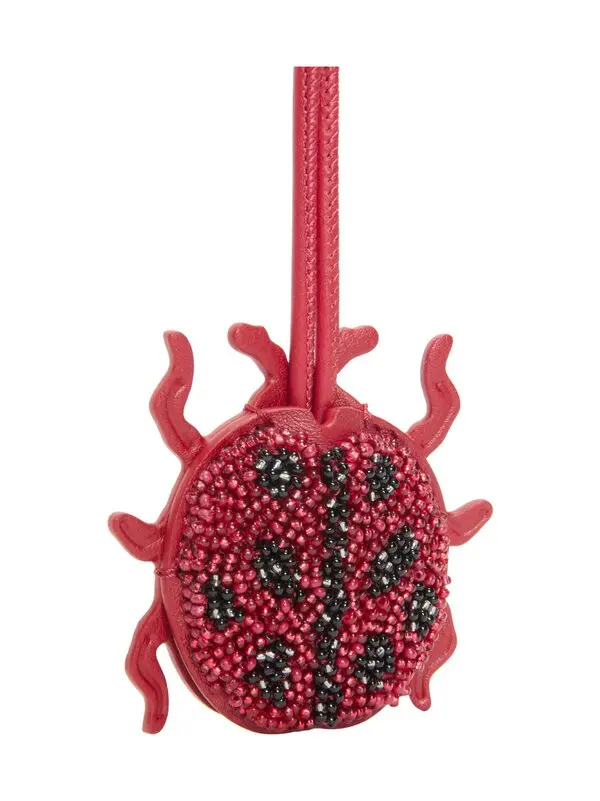Loewe Ladybug Keyfob Charm In Beaded Leather - Ruby Red