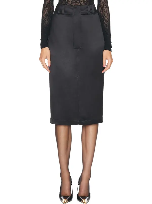 Saint Laurent Satin Pencil Skirt - Noir