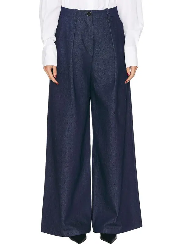 ROWEN ROSE Denim Pleated Pant - Blue