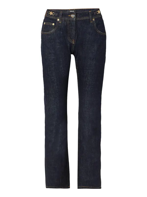 Versace Embellished Cropped Straight-leg Jeans - Blue