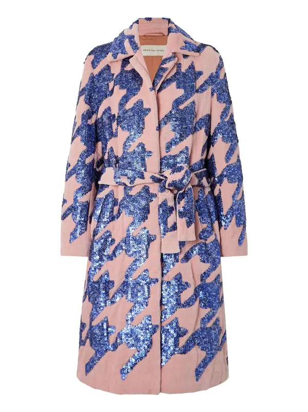 Dries Van Noten Belted Sequin-embellished Terry Coat - Pink