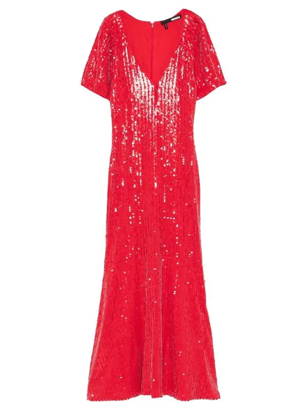 ROTATE BY BIRGER CHRISTENSEN Sequined V-neck Midi Dress - Red