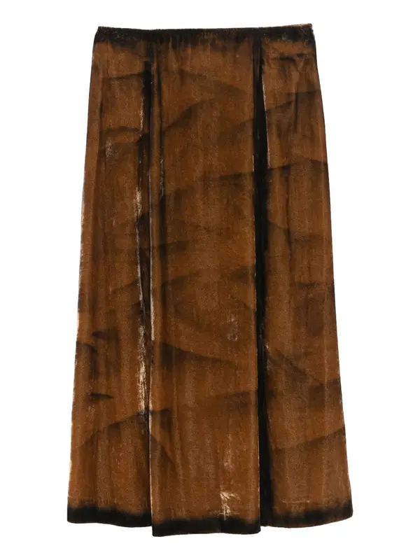 TELA Flame Printed Velvet Midi Skirt - Brown