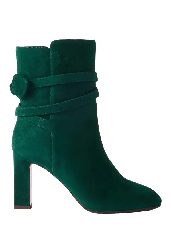 AQUAZZURA Very Bow Tie 85 Suede Ankle Boots - Green