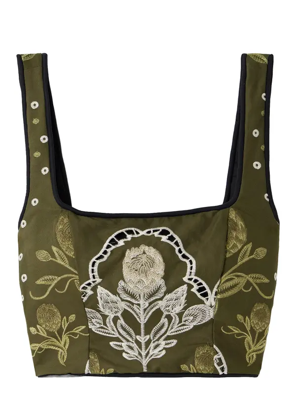 Agua Bendita Amanda Relato Cropped Embroidered Bustier Top - Green