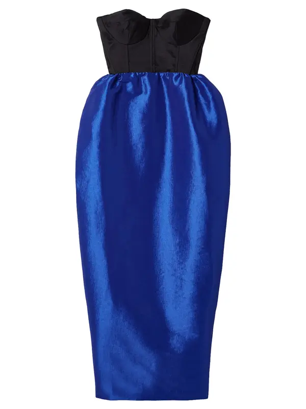 KIKA VARGAS Halima Strapless Taffeta Midi Dress - Blue