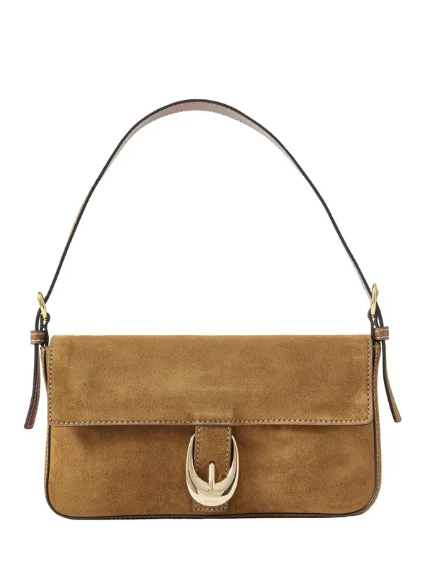 Staud Harlow Buckled Suede Shoulder Bag - Brown