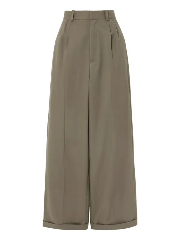 Loewe Pleated High-rise Wide-leg Pants - Green