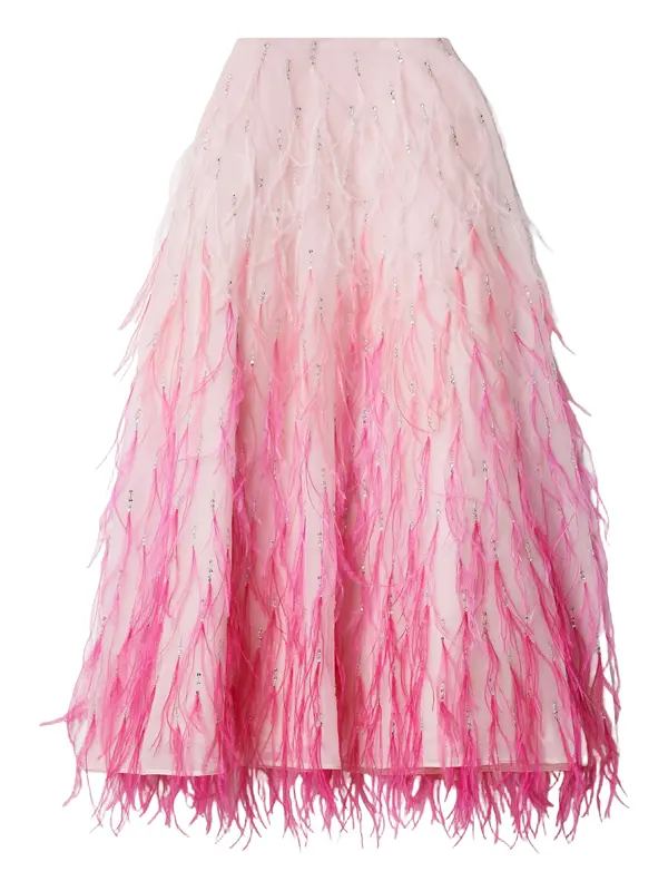 Valentino Garavani Embellished Feather-trimmed Midi Skirt - Pink