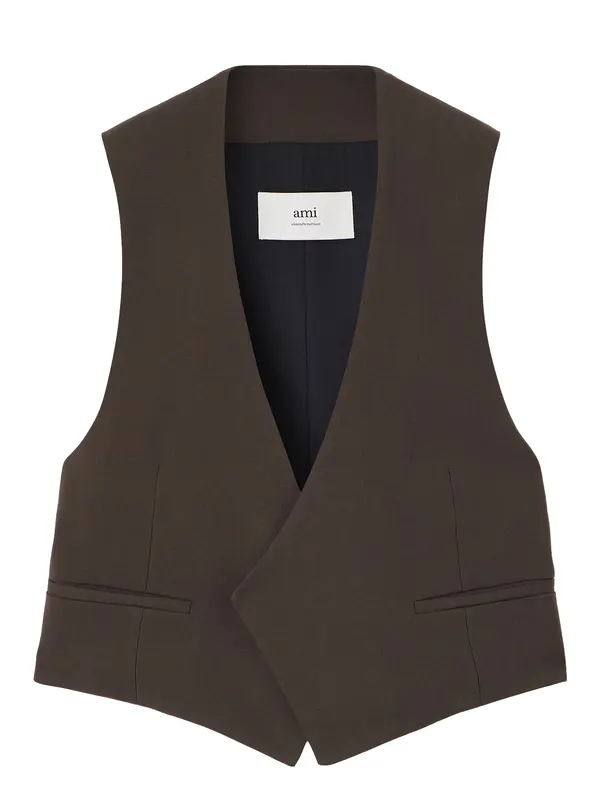 Ami Wool-twill Vest - Brown