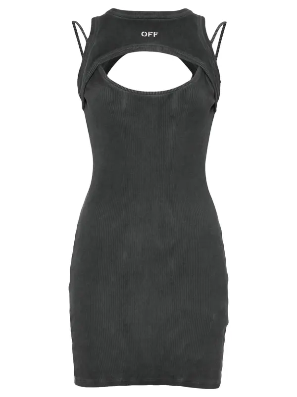 Off-White Logo-embroidered Cut-out Mini Dress - Grey