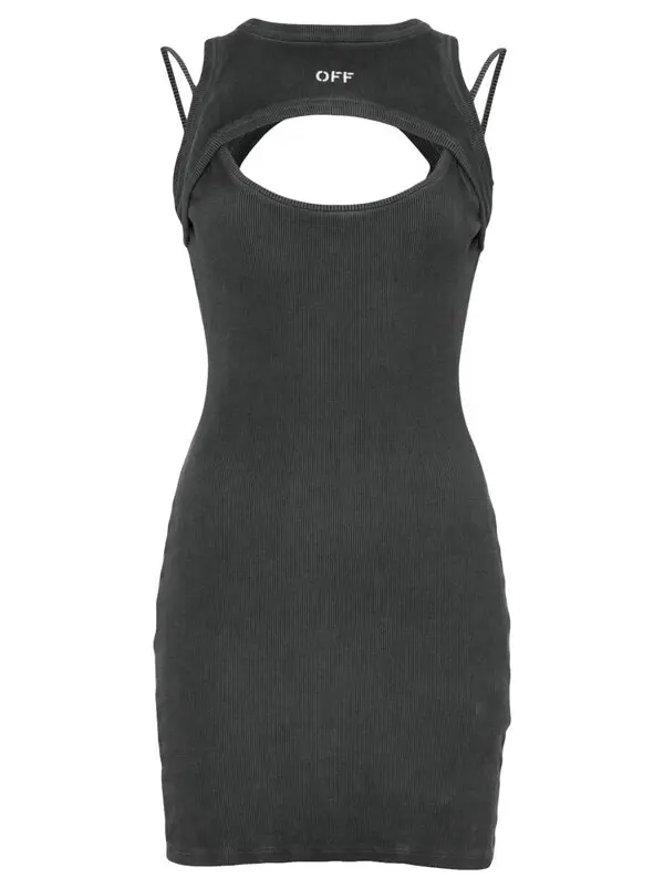 Off-White Logo-embroidered Cut-out Mini Dress - Grey