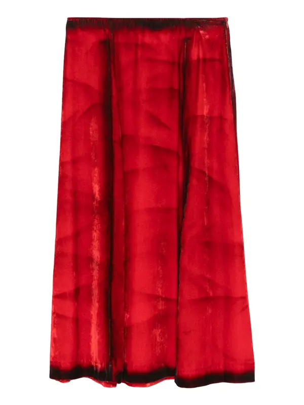 TELA Flame Velvet Midi Skirt - Red