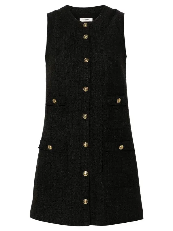Sandro Embossed-button Tweed Mini Dress - Black
