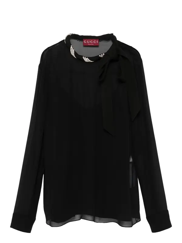 Gucci Crystal-embellished Georgette Crepe Blouse - Black