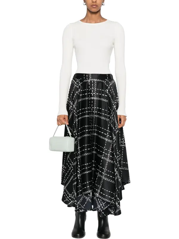 Kiton Tartan Silk Midi Skirt - Black