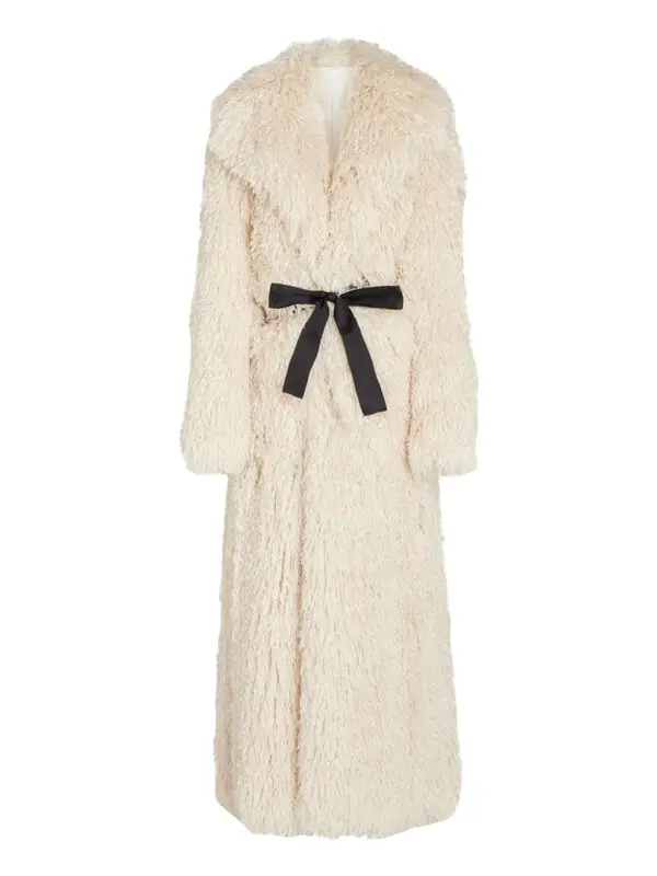 Giambattista Valli Bow-embellished Faux Fur Coat - Neutrals