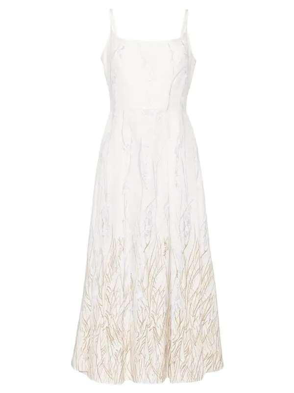 Elie Saab Arboreal Embroidered Midi Dress - White