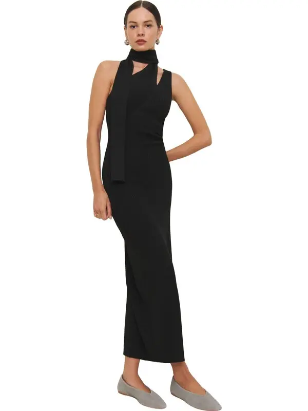 REFORMATION Julianna Cashmere Scarf Sweater Dress - Black