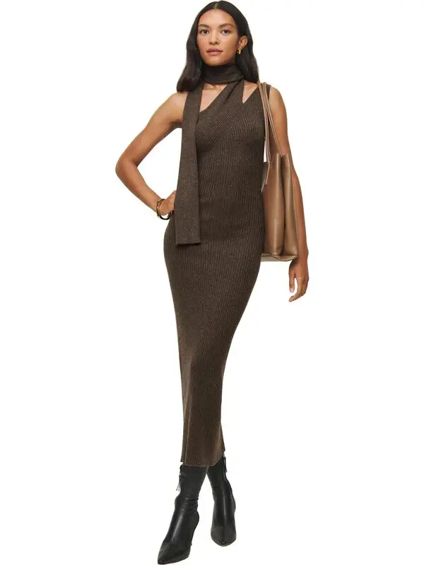 REFORMATION Julianna Cashmere Scarf Sweater Dress - Brown