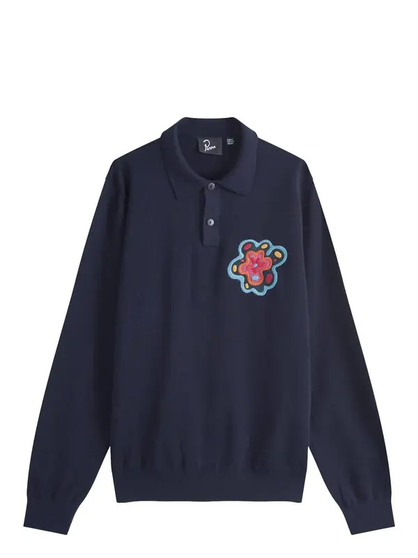 PARRA Flower Blob Knitted Polo Shirt - Midnight Blue