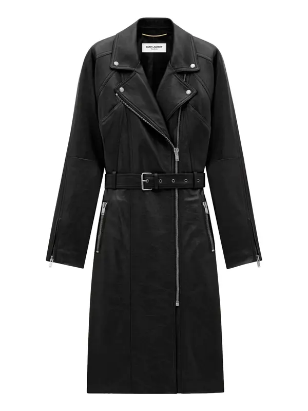 Saint Laurent Lambskin Leather Coat - Black