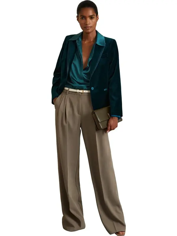 REISS Parisa Velvet And Satin Single Breasted Suit Jacket - Teal