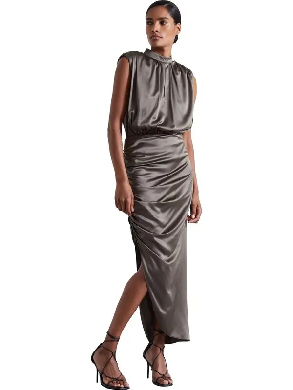 REISS Aude Atelier Silk-blend Satin Dress - Silver