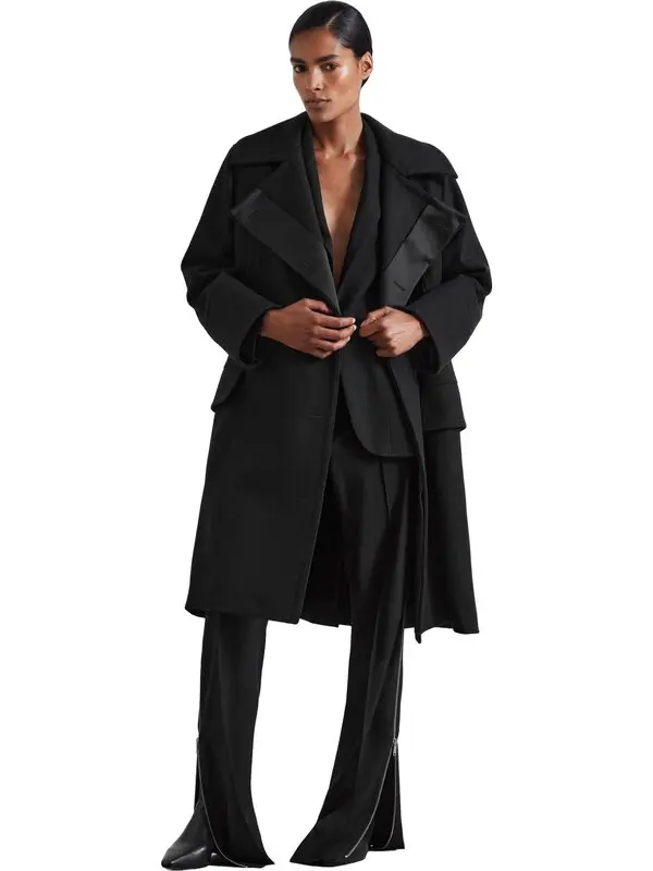 REISS Matilda Atelier Felted Trapeze Coat - Black